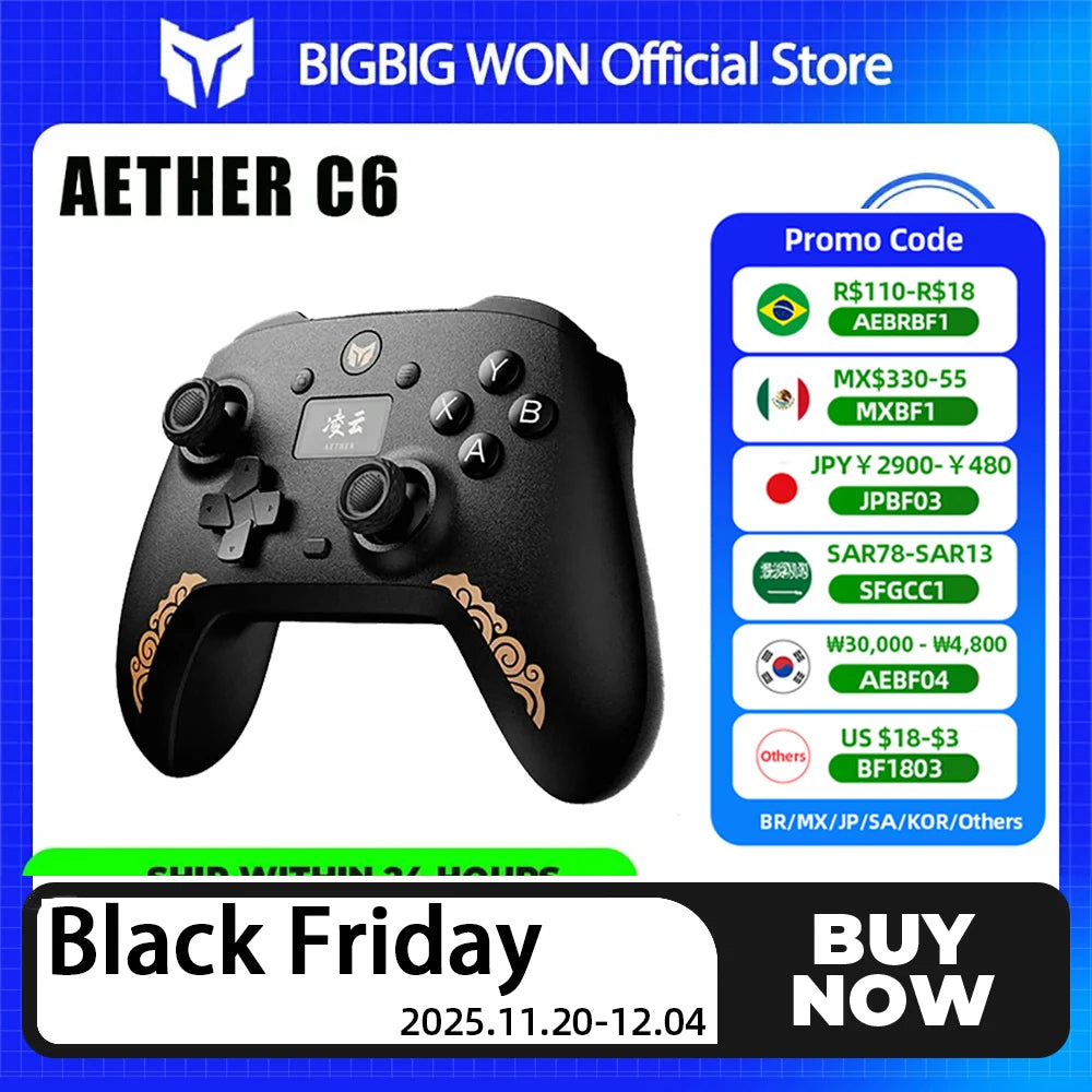 New Black BIGBIGWON Aether C6 Wireless Gaming Controller 1000Hz Dual-H ...