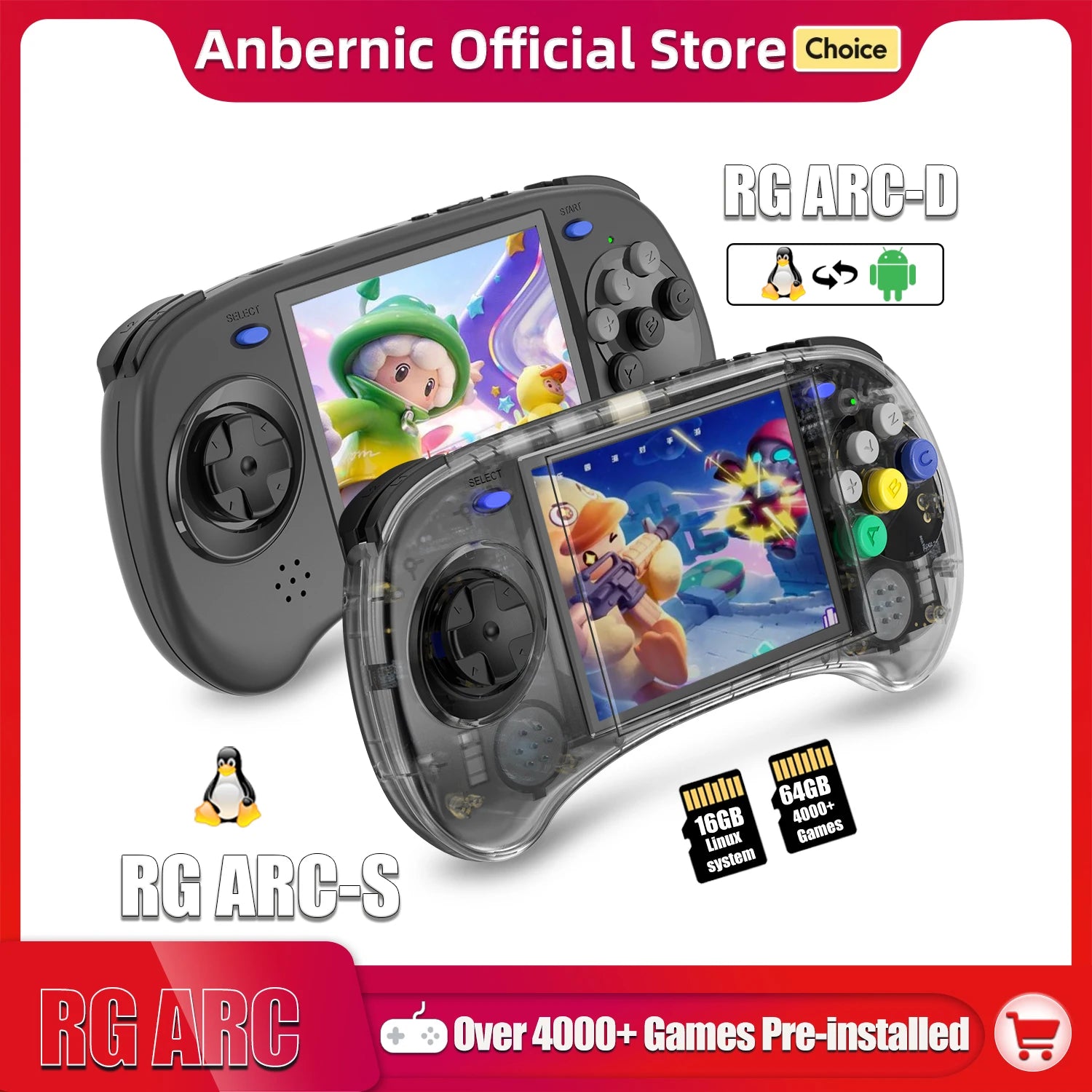 ANBERNIC RG ARC-S/RG ARC-D Retro Games RK3566 4.0 INCH 640*480 Handhel ...
