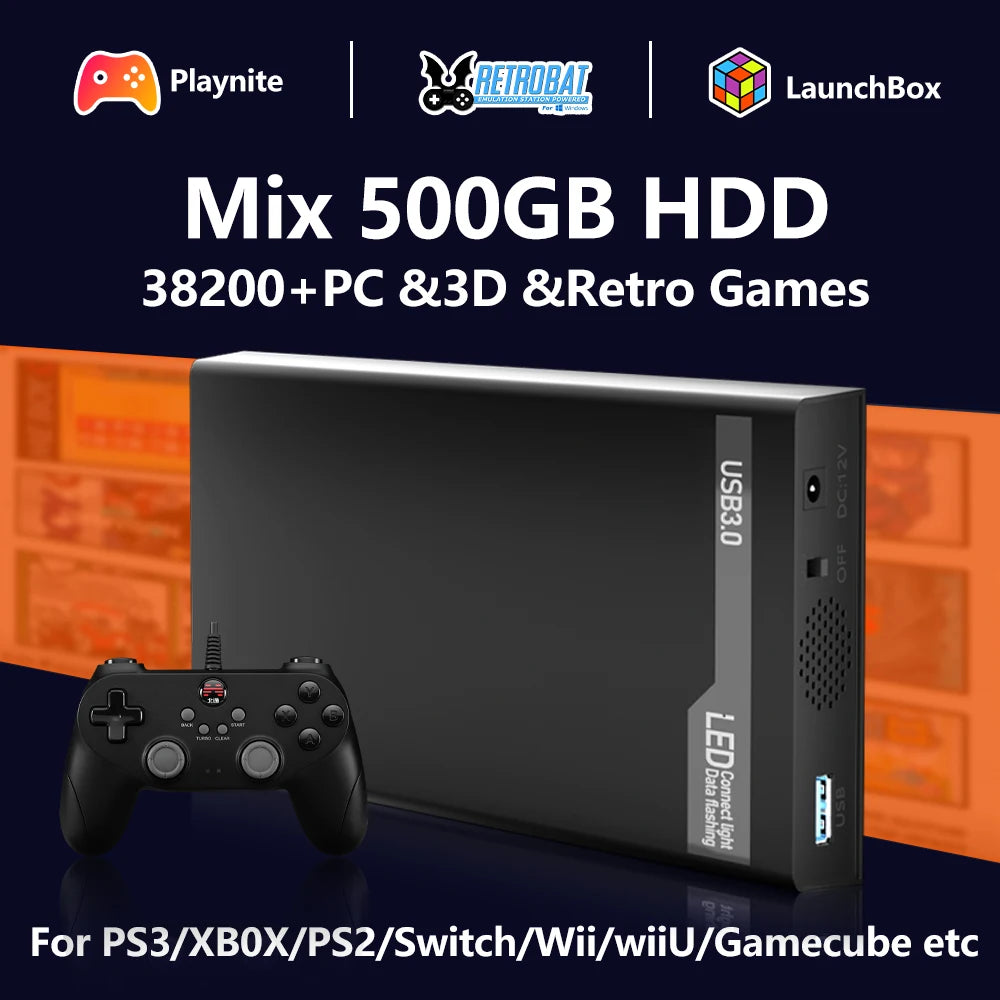 Mix 500G Hard Disk Drive Retro Gaming HDD&Game controller with 38200 ...