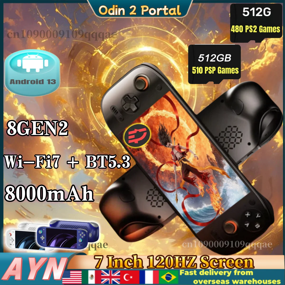 AYN Odin 2 Portal Handheld Game Console 7 Inch 120HZ Screen Android13 ...