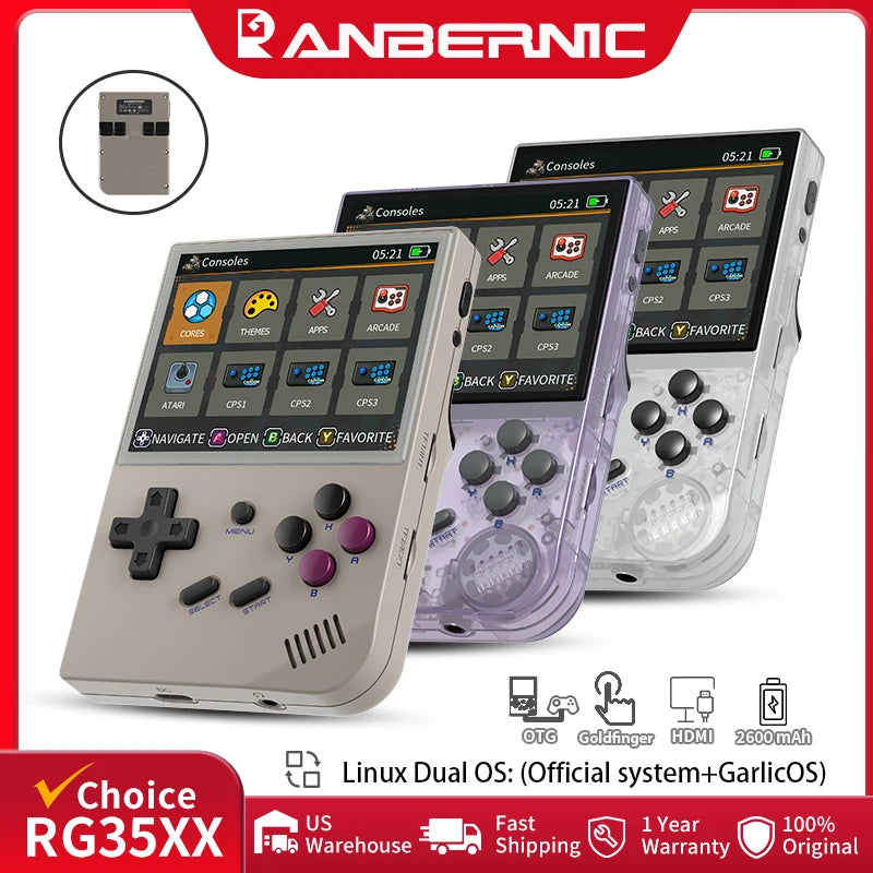 ANBERNIC RG35XX Ръчен геймплейър Linux Dual OS Официален GarlicOS 2600 ...