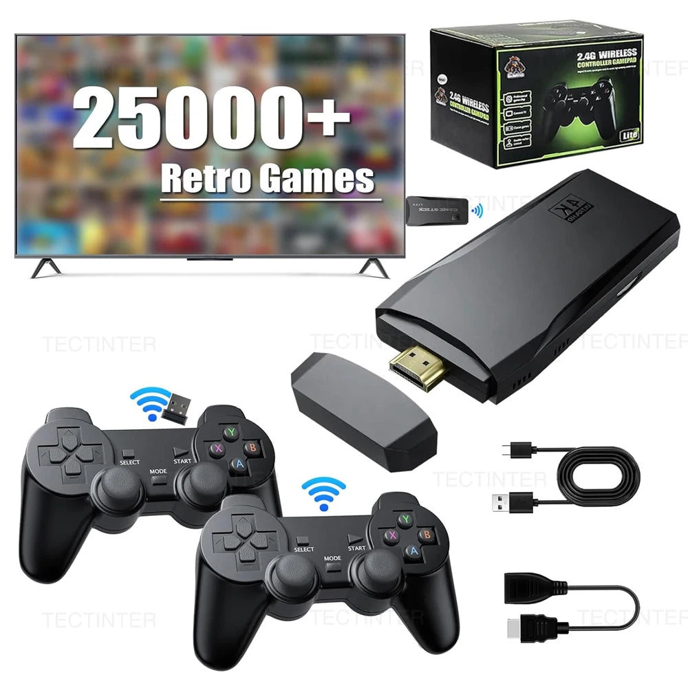 4K TV Game Stick Video Game Console 64G Built-in 20000+ Games Wireless ...