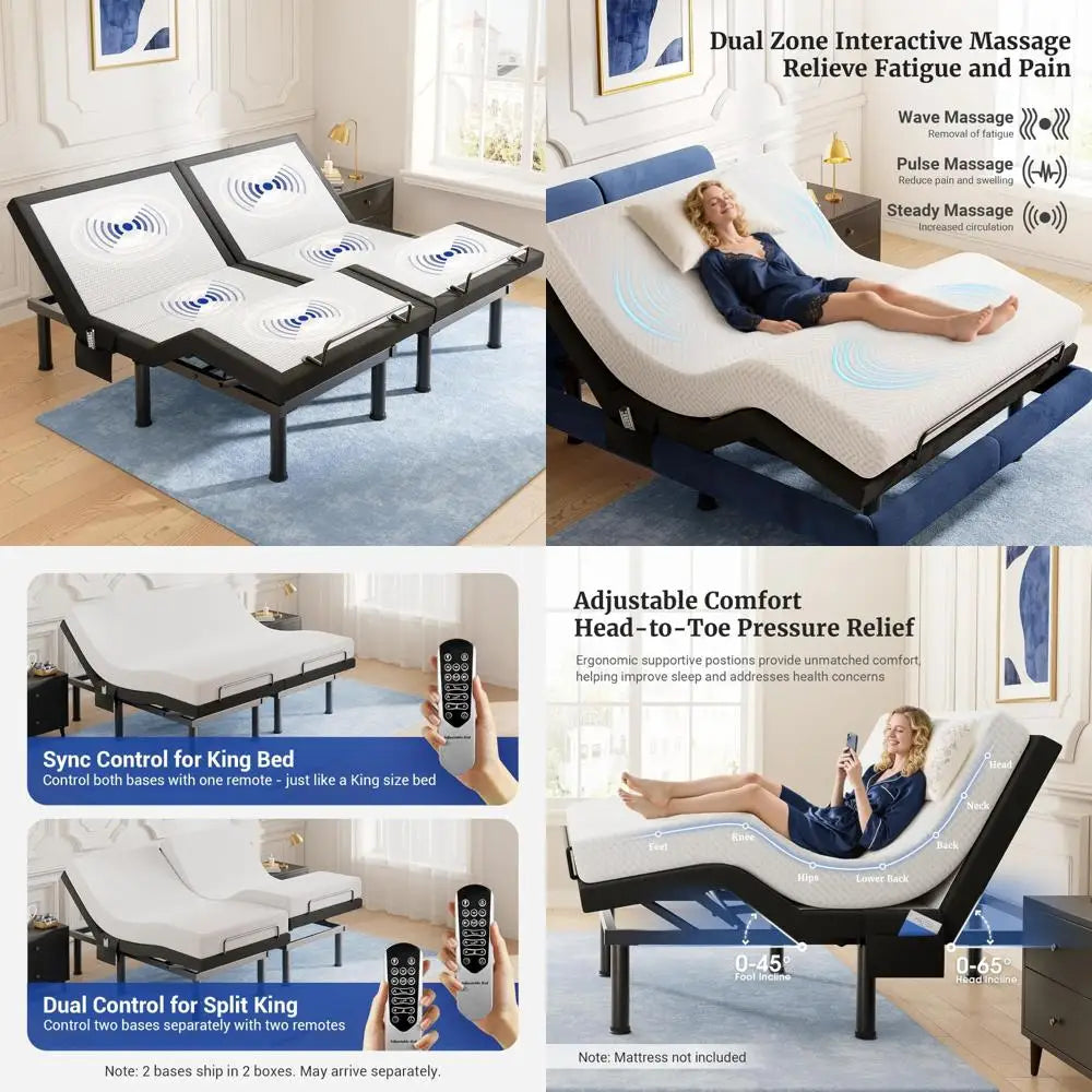 Tami T600 Split King Adjustable Bed Frame with Remote Control and Mass ...